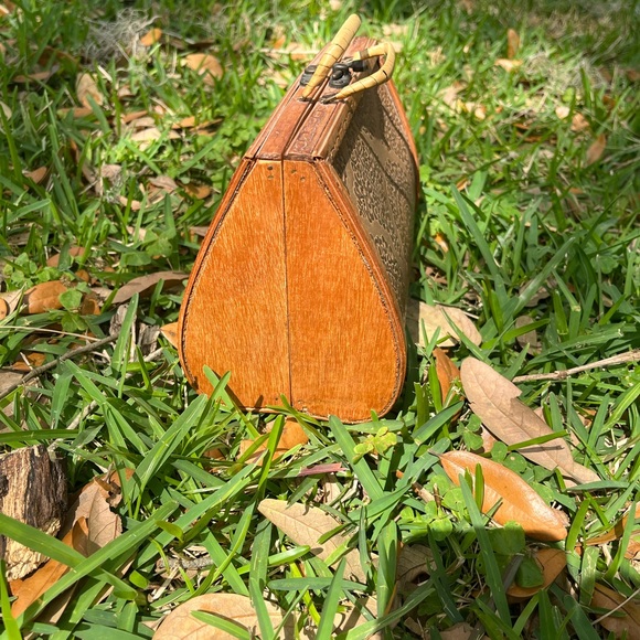 Vintage | Bags | Rare Vintage 94s Boho Box Bag Purse 1940s Wood Rattan ...